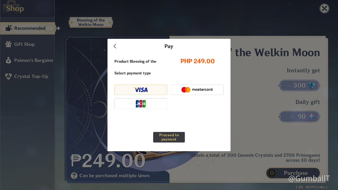 Payment method for battle pass and blessing of the Welkin Moon Genshin ...