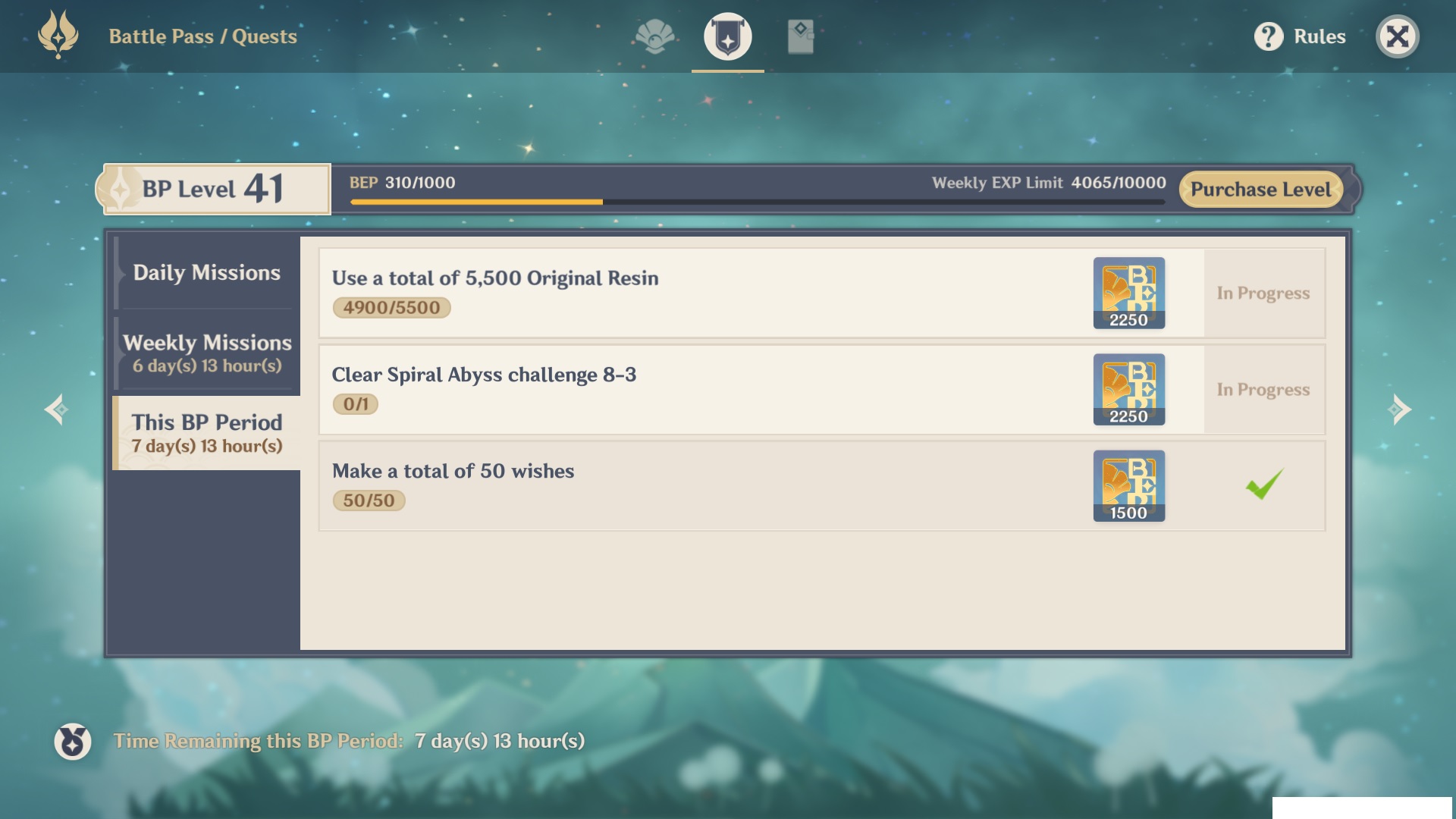 Max weekly experience in battle pass Genshin Impact | HoYoLAB