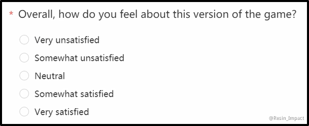New survey satisfaction option and questionnaires. Genshin Impact | HoYoLAB