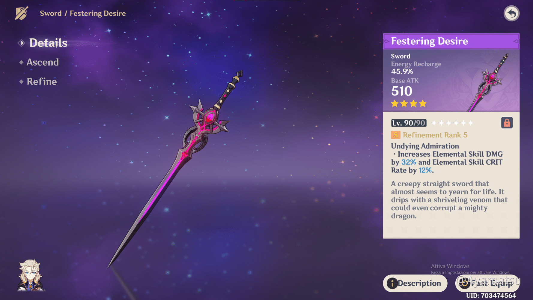 What are you going to do with the Festering Desire? "Event Sword ...