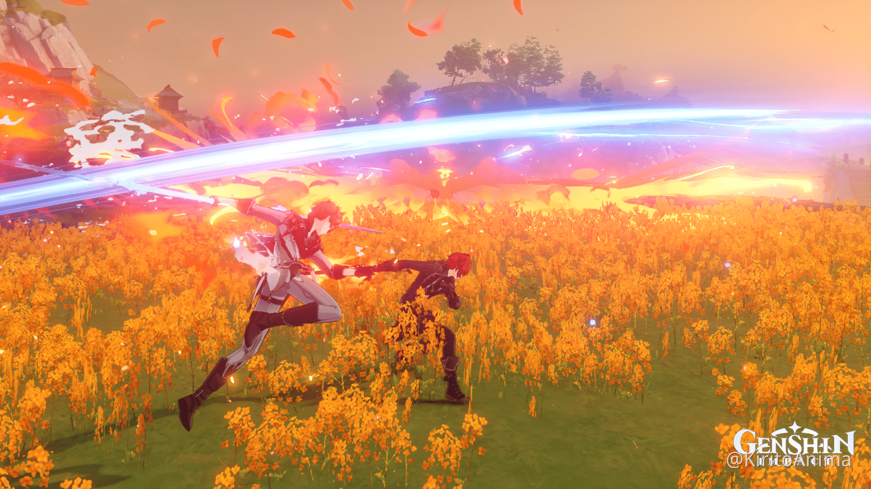 Diluc & Childe Slash with elemental skills & elemental burst Genshin ...