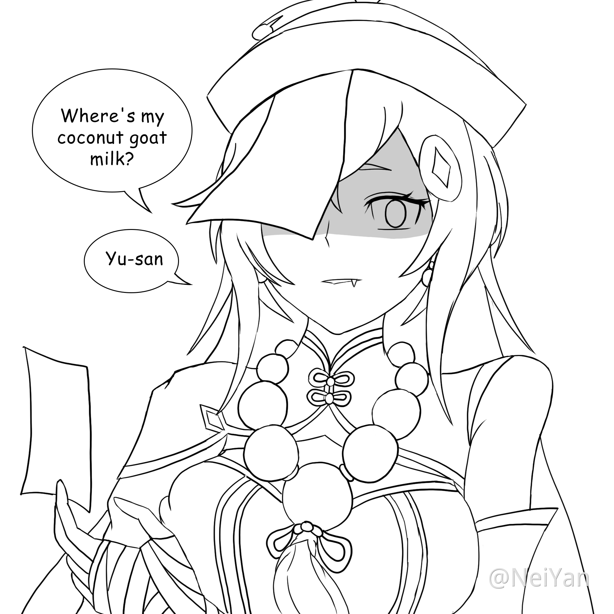 QiQi: Give me a coconut goat milk Ganyu! FanArt ( This is line version ...