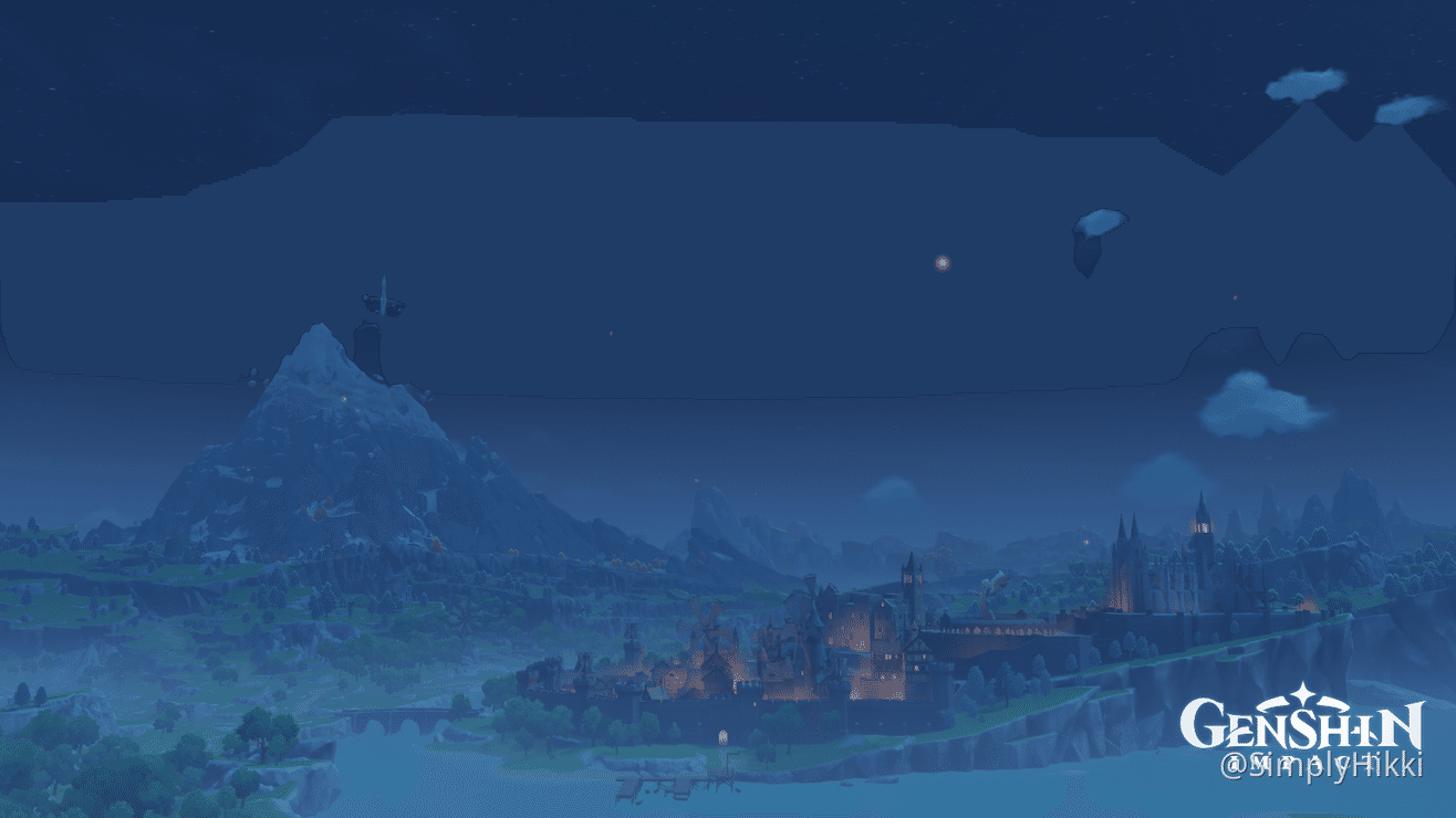 The City of Mondstadt with Dragonspine in the background | Genshin ...
