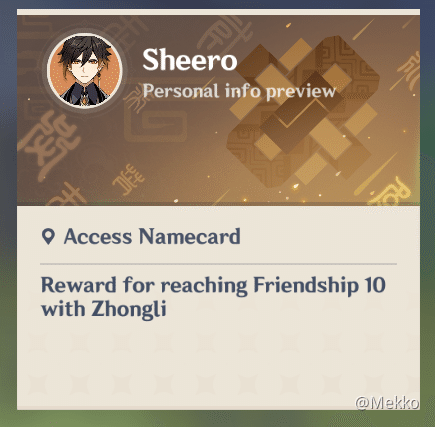 Reaching Friendship 10 with Zhongli (Namecard; Zhongli - Planet Befall ...