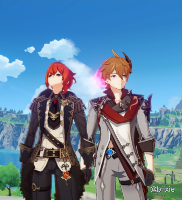 Diluc and Childe Holding hands Genshin Impact | HoYoLAB