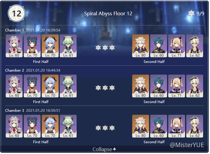 [Abyss Tip] Abyss 12-3 in 2:26 (lv60 to 80) and only 2 Five Stars ...