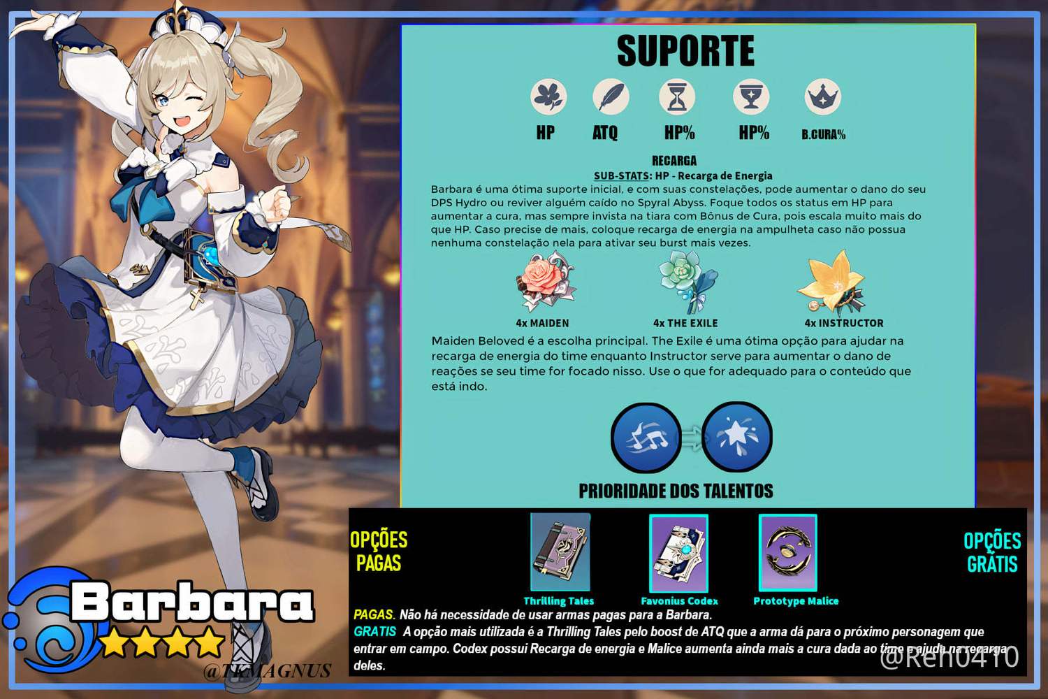 Sugestão de Build para Bárbara (Créditos na imagem) Genshin Impact ...