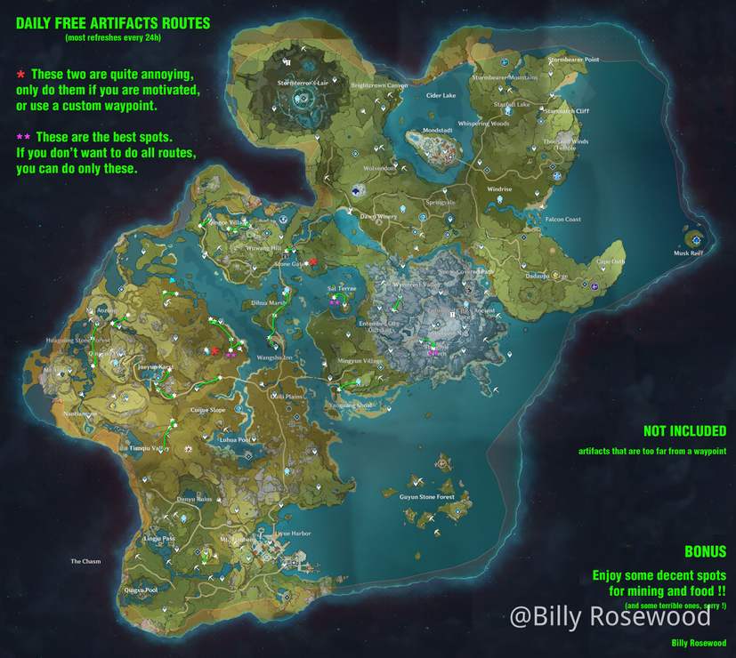 Artifacts free daily routes map | Genshin Impact | HoYoLAB