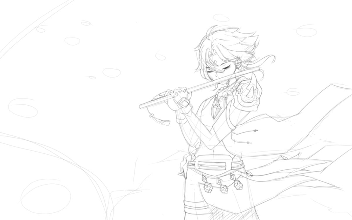 Line art Xiao flute Genshin Impact | HoYoLAB