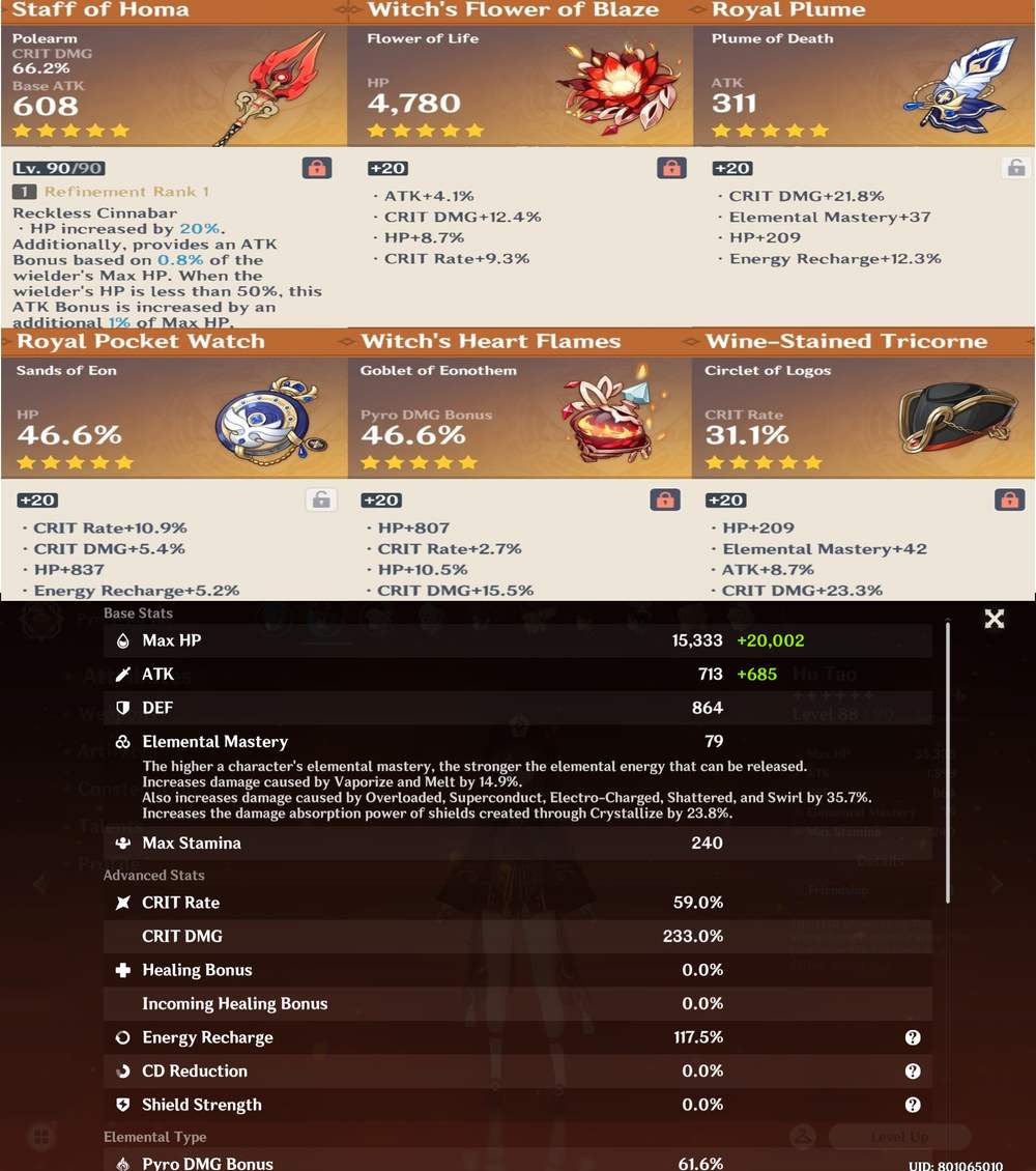 My Hu Tao Artifact Kit (Crit Damge / Crit Rate) poll Genshin Impact ...