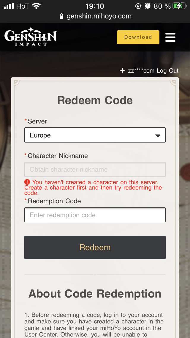 Redeem Code on Website Genshin Impact | HoYoLAB