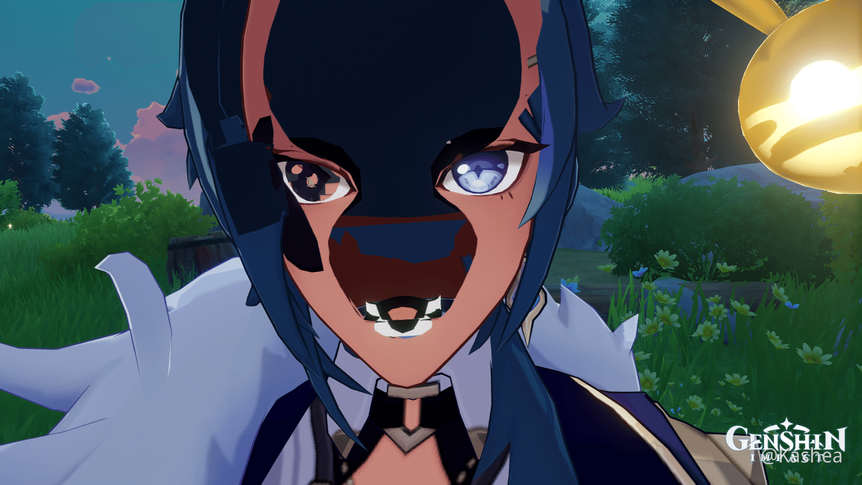 Kaeya and Fischl's eyes under their mask (yes, Fischl has black eye ...