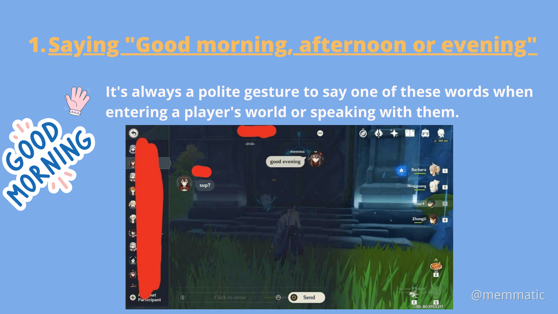 "[V1.4 Guide]" How to be polite in Genshin Impact (UID 803955317 ...