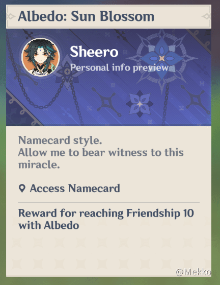 Reaching Friendship 10 with Albedo (Namecard; Albedo - Sun Blossom ...