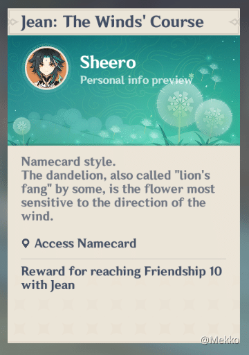 Reaching Friendship 10 with Jean (Namecard; Jean - The Wind's Course ...