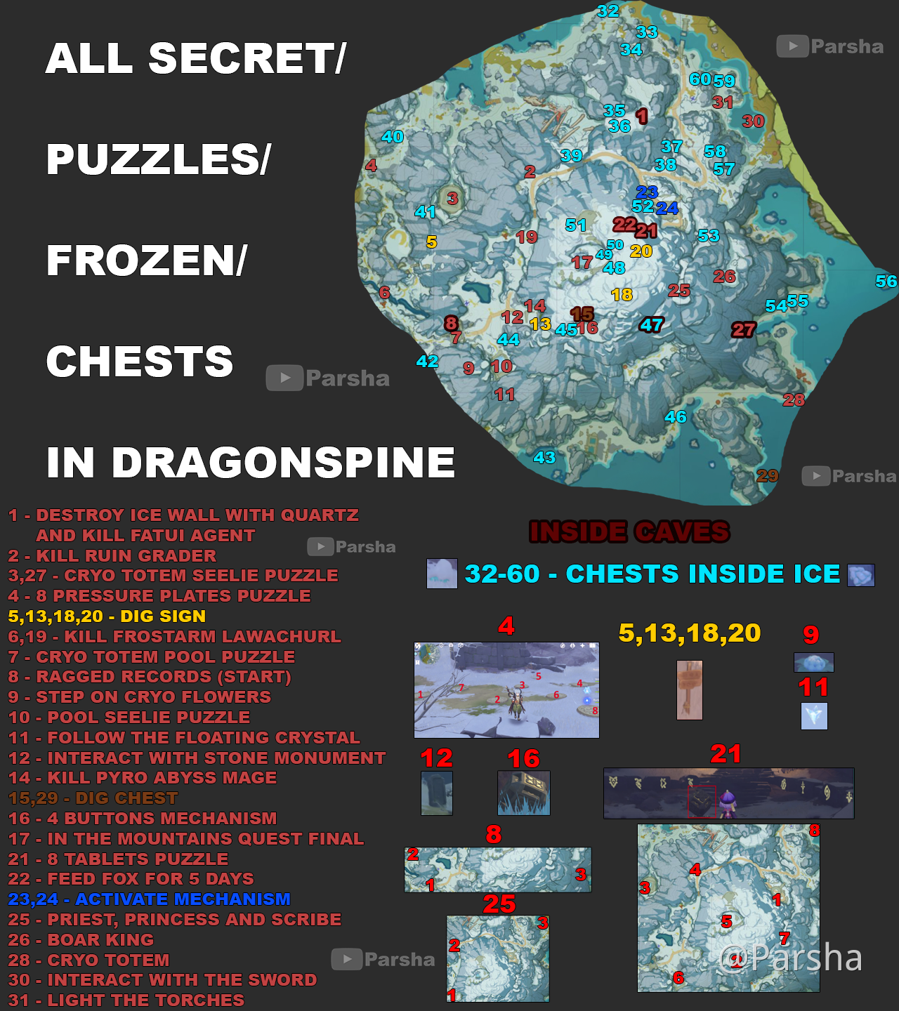 All secret/ puzzles/ frozen chests in Dragonspine GUIDE Genshin Impact ...