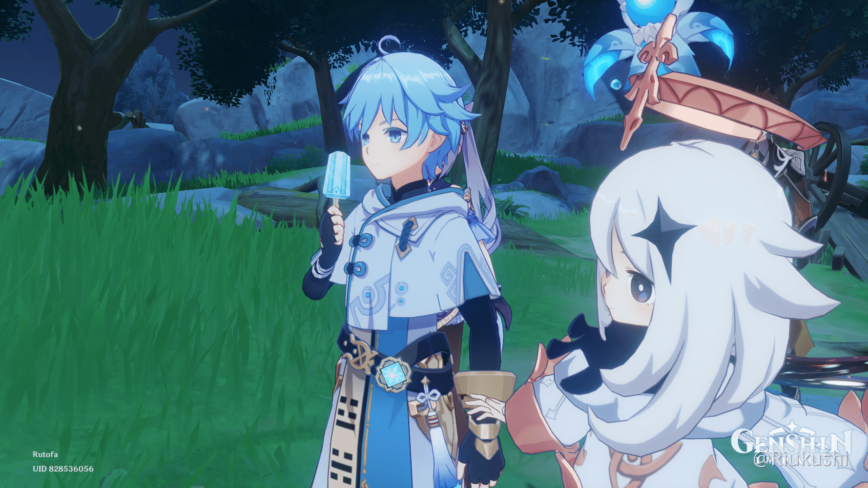 chongyun showing off his ice cream XD (kind of feel sad for paimon ...