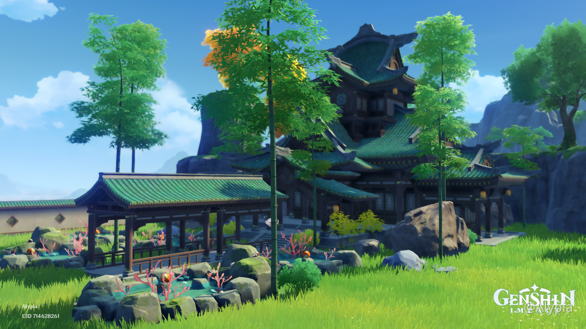 The abode of the adept surrounded by small ponds and bamboo Genshin ...