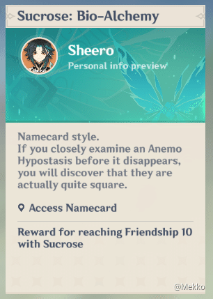 Reaching Friendship 10 with Sucrose (Namecard; Sucrose - Bio-Alchemy ...
