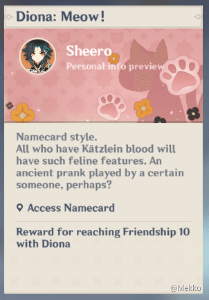 Reaching Friendship 10 with Diona (Namecard; Diona - Meow!) Genshin ...