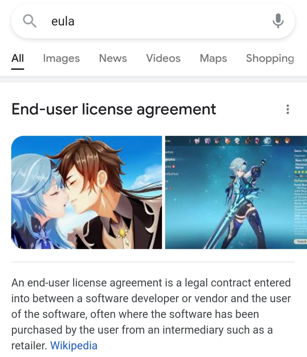 What you'll get if you search eula on google now Genshin Impact | HoYoLAB
