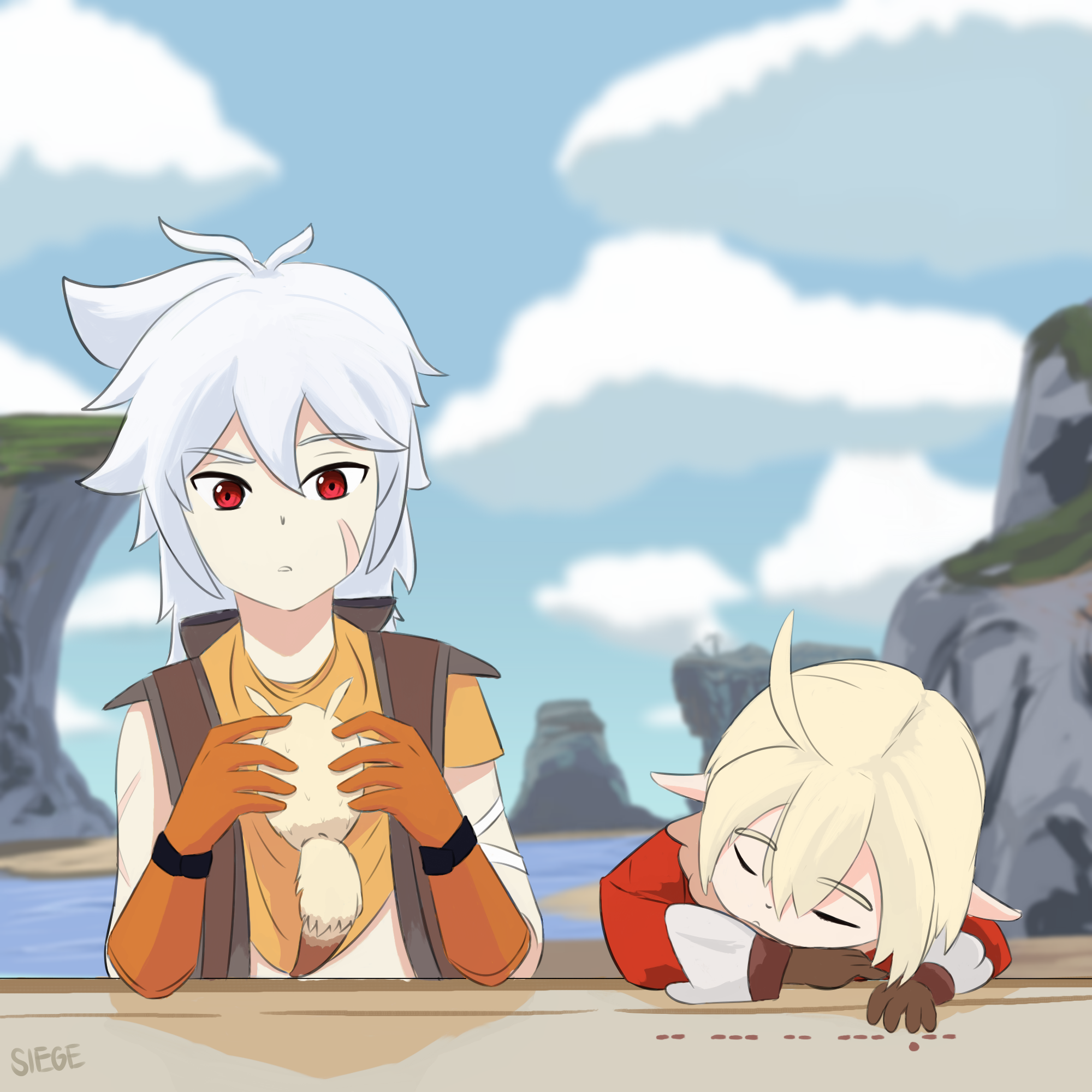 Razor and Klee resting somewhere in the Golden Apple Archipelago ...