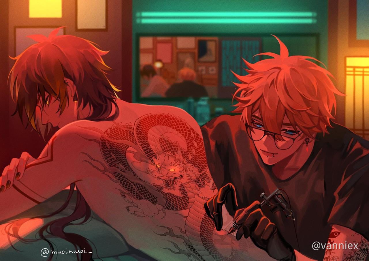 amazing fan art featuring Tartaglia and Zhongli ( cr : @muoimuoi_ ) on ...