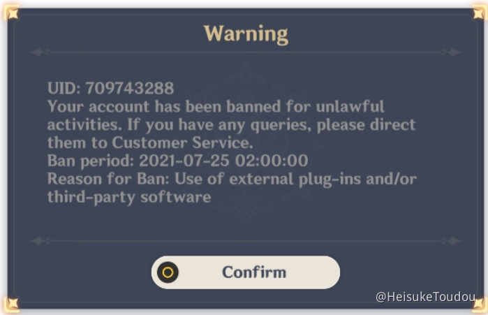 Banned for unlawful activities - wrongfully banned Genshin Impact | HoYoLAB