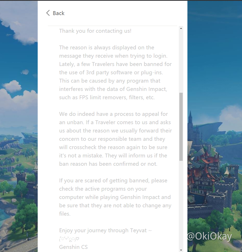 I asked Genshin Customer Support about the recent ban wave. This might ...