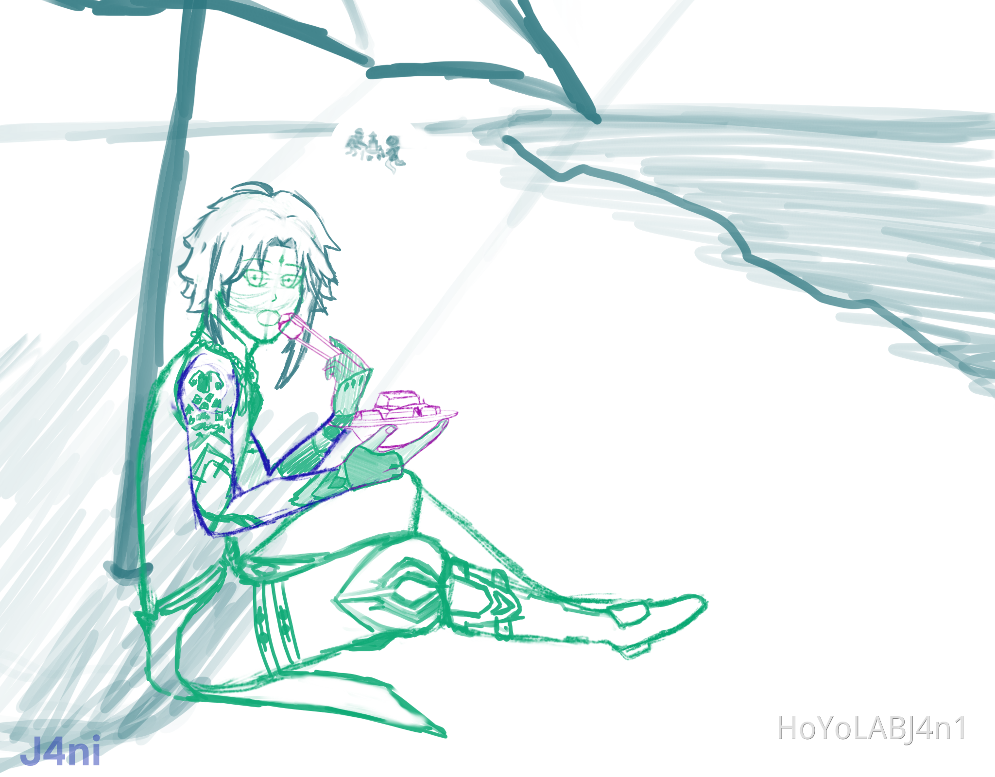 Xiao eating almond tofu at the beach | Genshin Impact | HoYoLAB