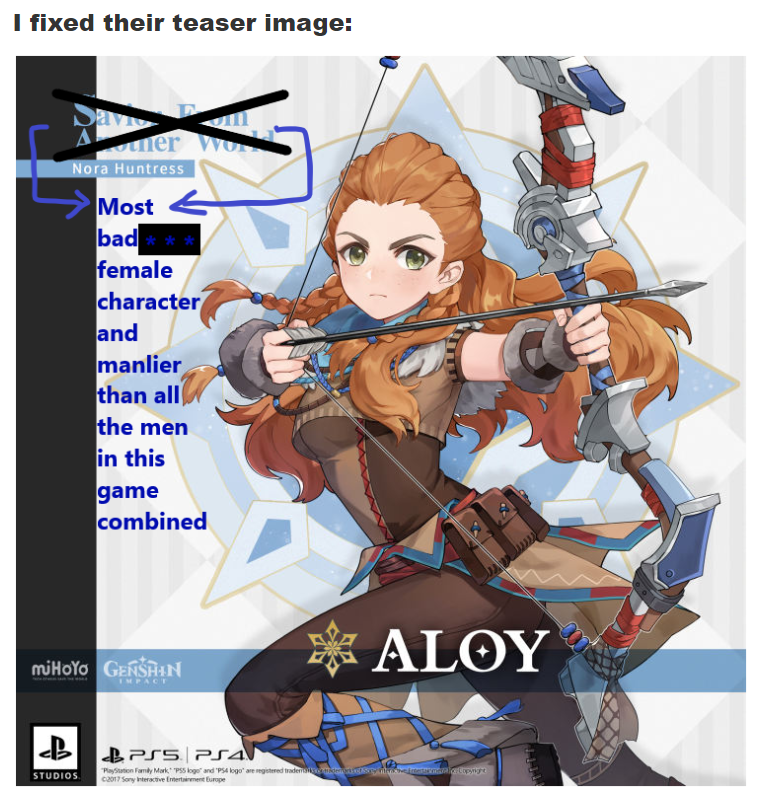 A bunch of memes expressing that I really like Aloy Genshin Impact ...