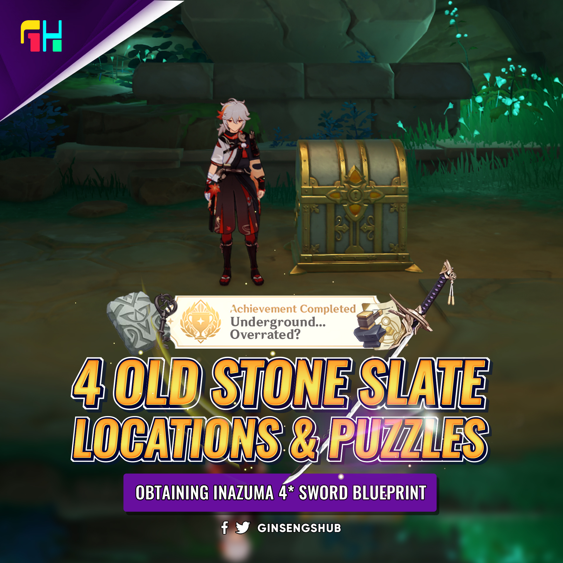 [Version 2.0] Inazuma: 4 Old Stone Plate Locations & Sword Blueprint ...