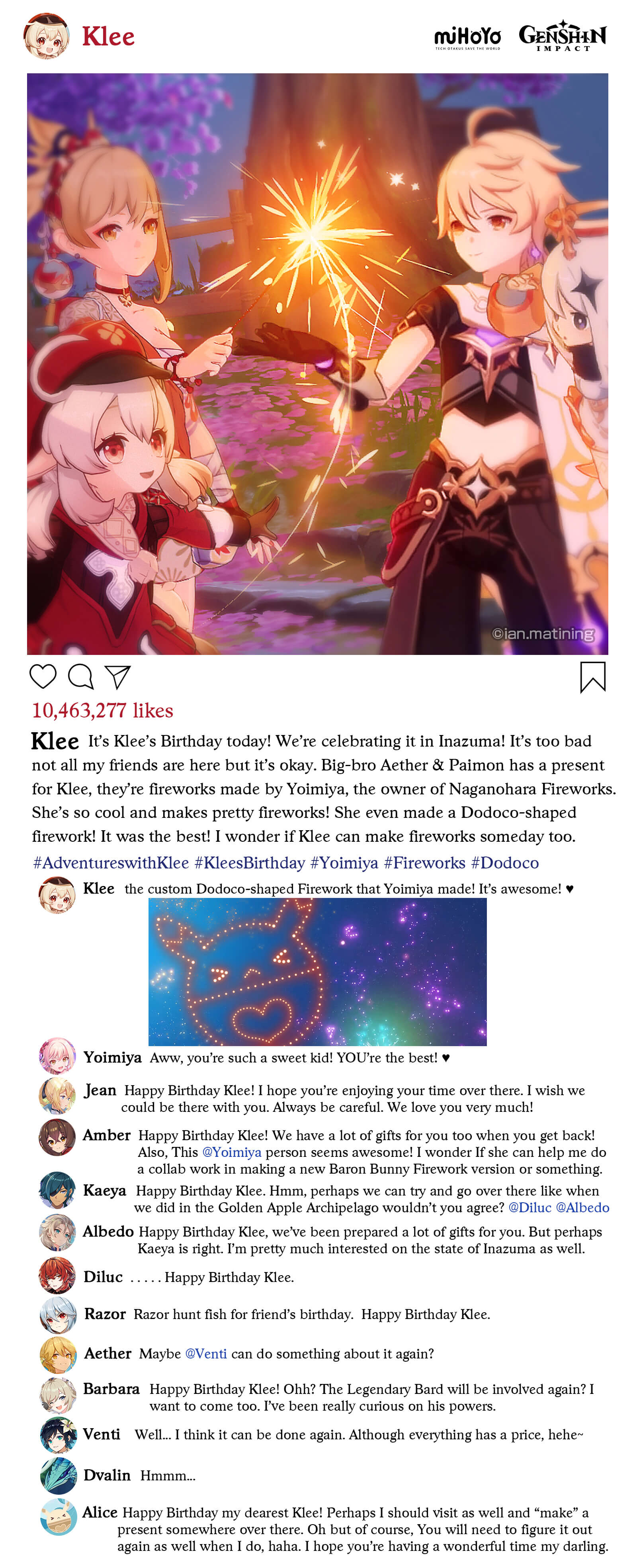 Adventures with Klee - part 29: Happy Birthday Spark Knight Klee ...