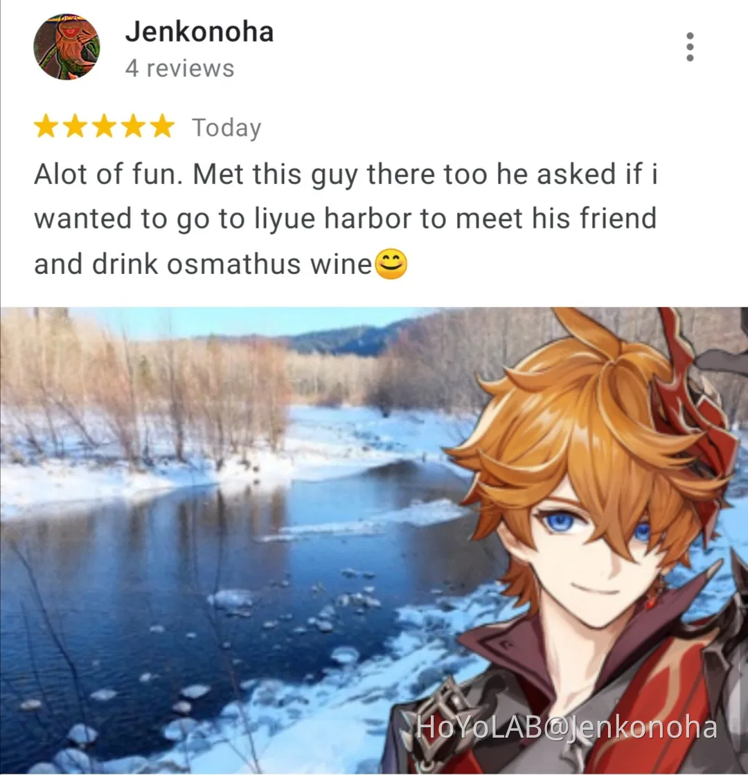 Found snezhnaya river, and reviwed it in google maps Genshin Impact ...