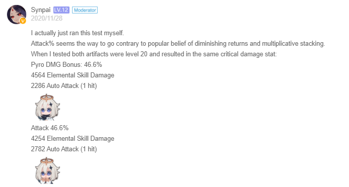 "Diminishing Returns" - A Diluc Experiment of ATK% vs PyroDMGBonus% Genshin Impact | HoYoLAB