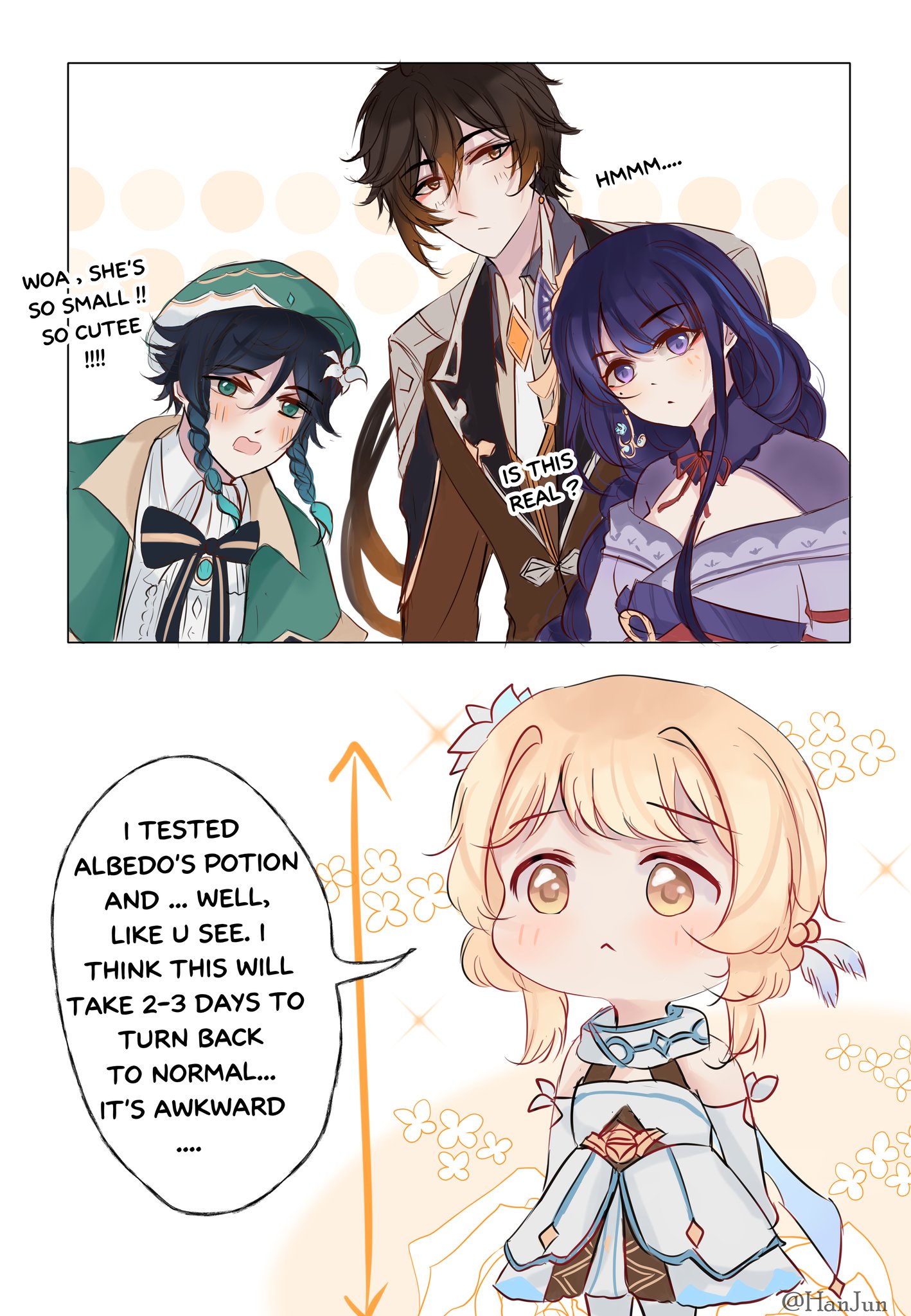 Lumine drink Albedo's potion and got smaller Genshin Impact | HoYoLAB