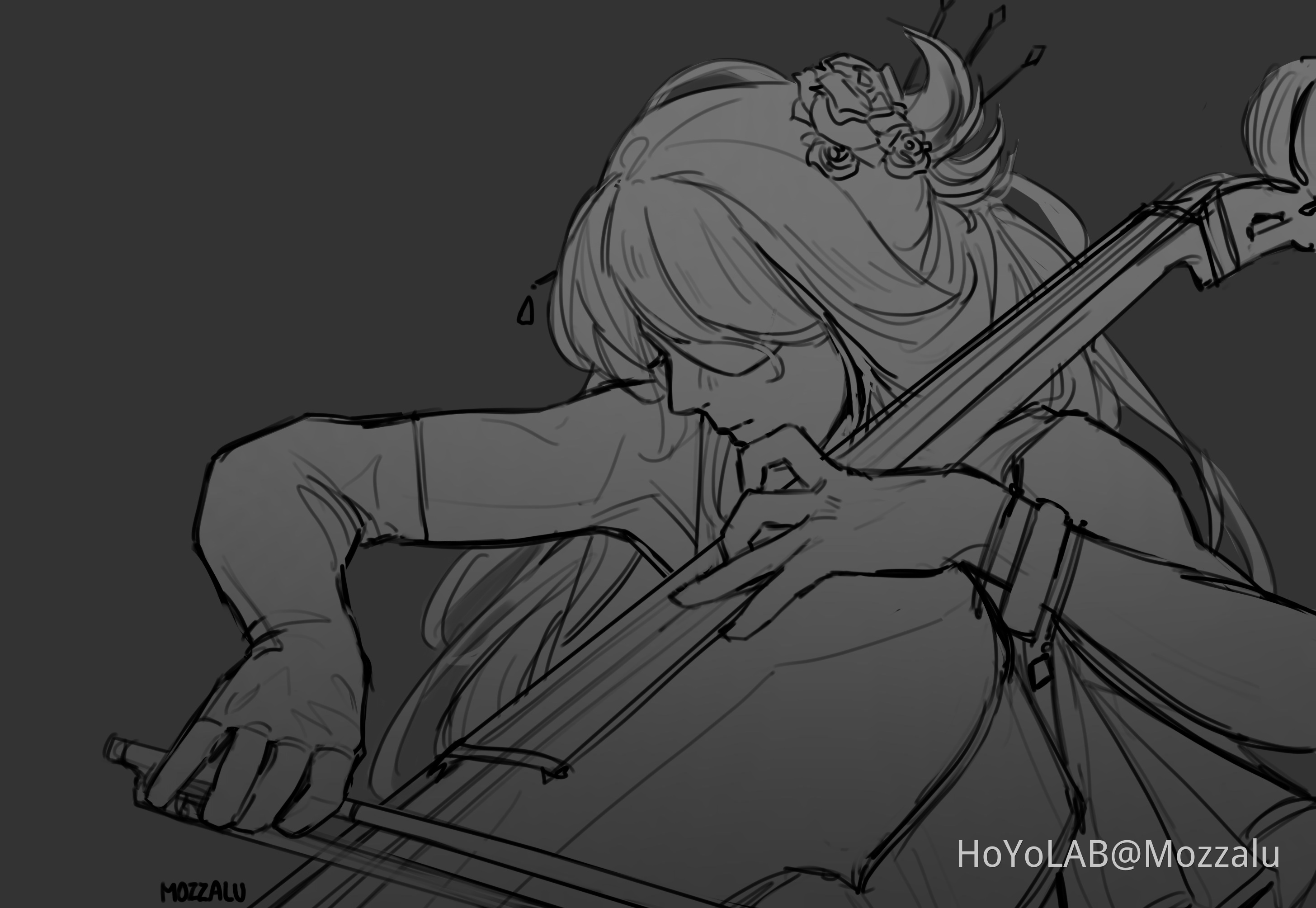 Sketch of Beidou playing the cello Genshin Impact | HoYoLAB
