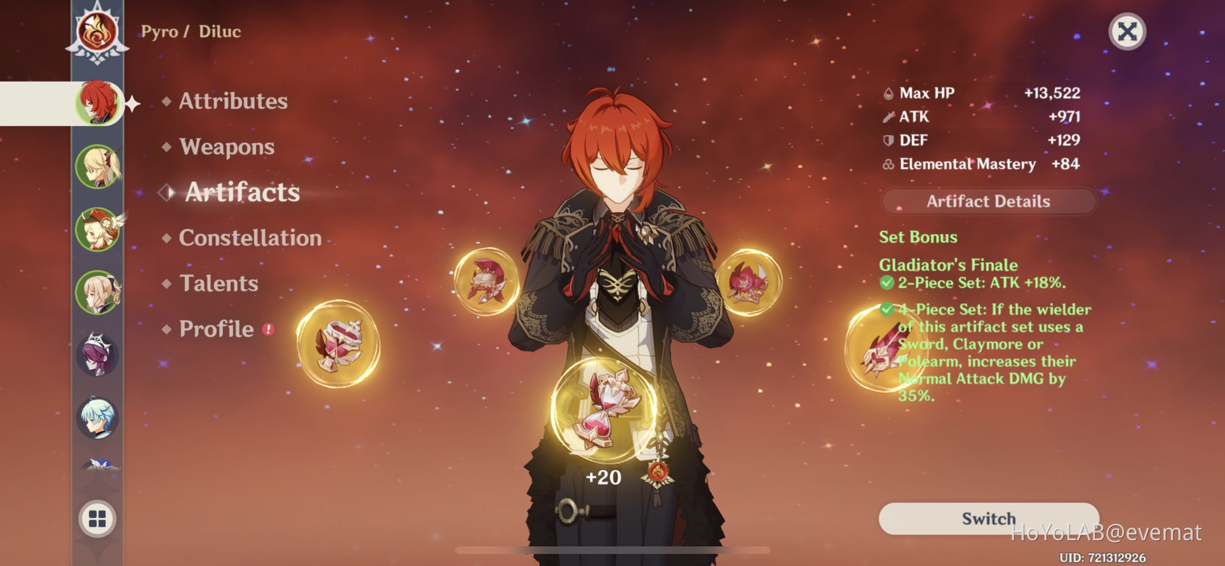 I finally maxed out all the artifacts on Diluc Genshin Impact | HoYoLAB