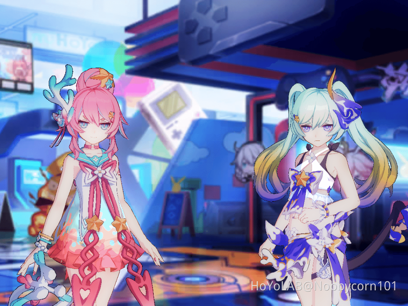 Roza (Coral Sunrise Outfit) and Lili (Wave Galactica Outfit) in Honkai ...