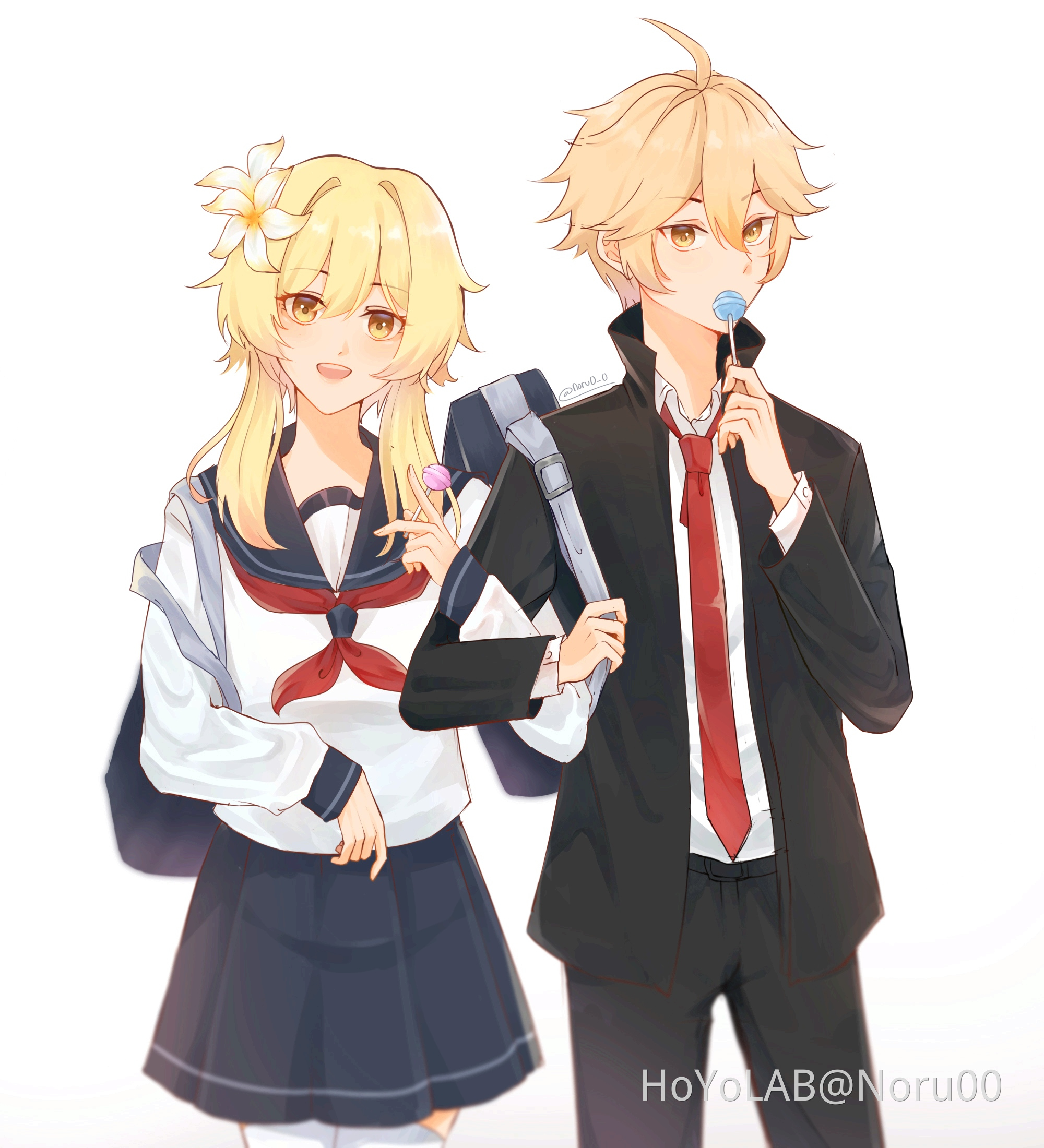 Aether & Lumine in school uniform Genshin Impact | HoYoLAB