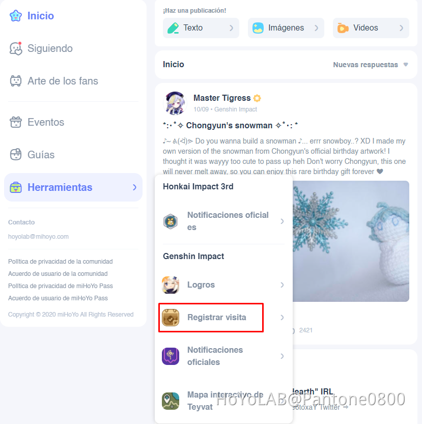 Donde encontrar el login diario en nueva interface Genshin Impact | HoYoLAB
