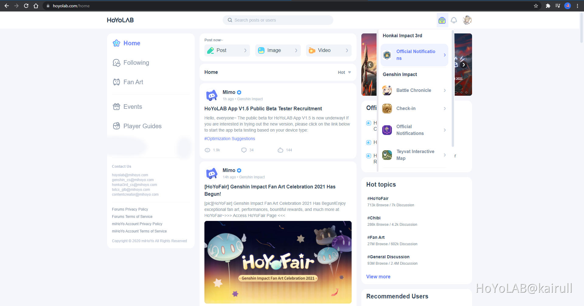 Hoyolab web Recomendation Tools Placement Genshin Impact | HoYoLAB