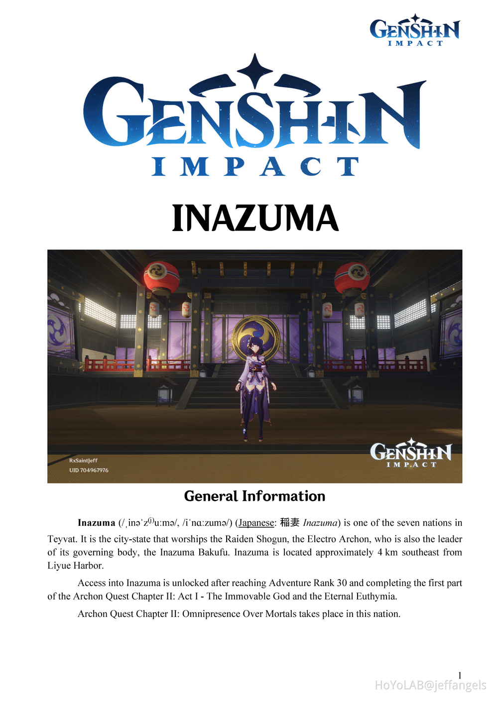 Handbook Of Genshin Impact Experience 8th Edition, Inazuma Nation ...