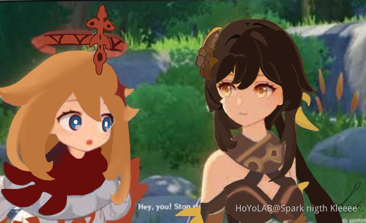 Paimon and lumine as childe and zhongli Genshin Impact | HoYoLAB