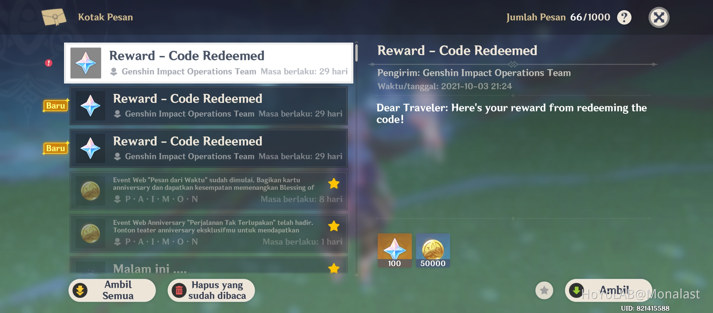 Redem code Genshin Impact | HoYoLAB