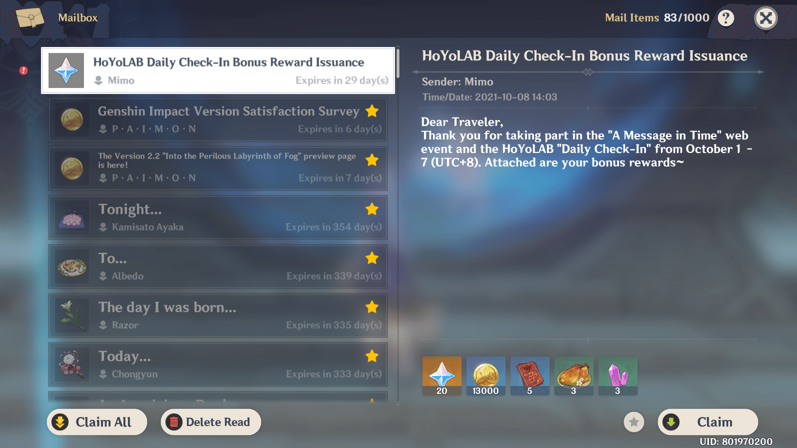 Daily Check-In Bonus has come Genshin Impact | HoYoLAB