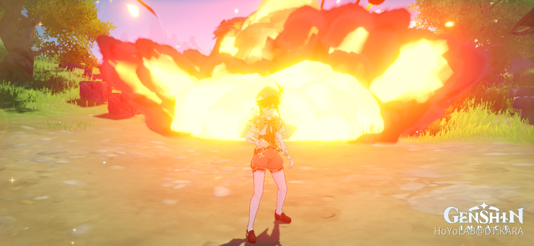 Venti (trying) to do those dramatic walk away from an explosion thing ...