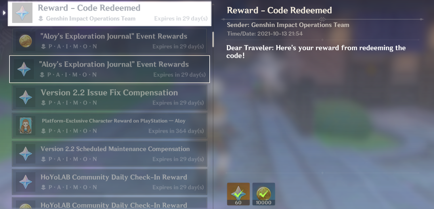 Reward Code (SEA) Genshin Impact | HoYoLAB