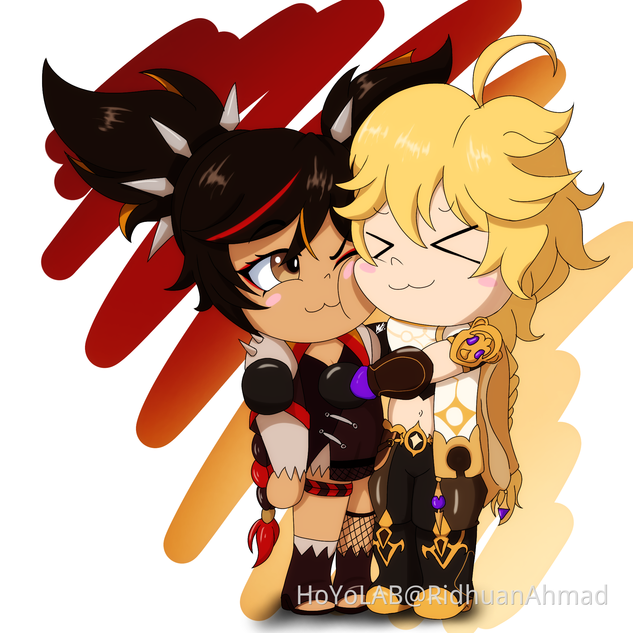 Smol Aether and Xinyan. Genshin Impact | HoYoLAB