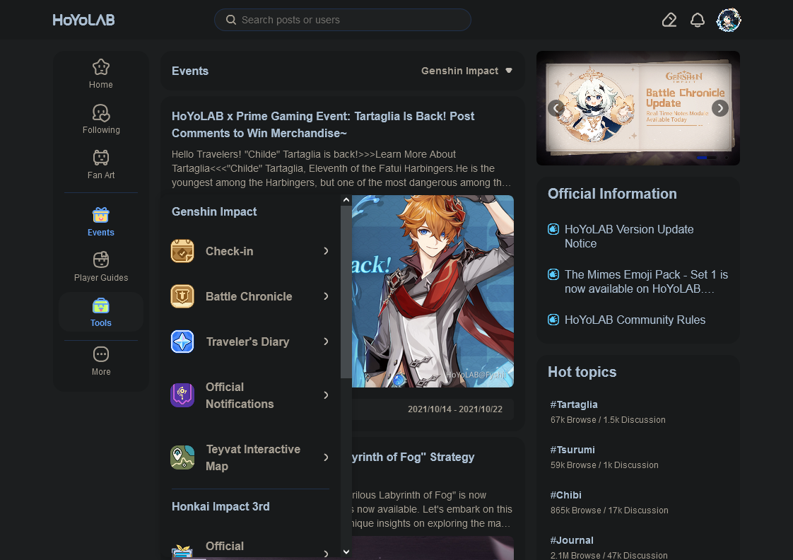 Dark mode for web version of hoyolab Genshin Impact | HoYoLAB